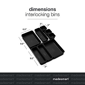 madesmart Interlocking Pack-Carbon Collection Organizer, 8-Piece Bin, PremiumCarbon