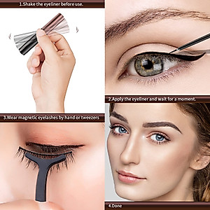 Magnetic Eyelashes Kit, Magnetic Lashes Natural Look, 3D Reusable Magnetic Eyelashes with Eyeliner, False Eyelashes with 2 Tubes of Eyeliner & Tweezers - Easy to Use