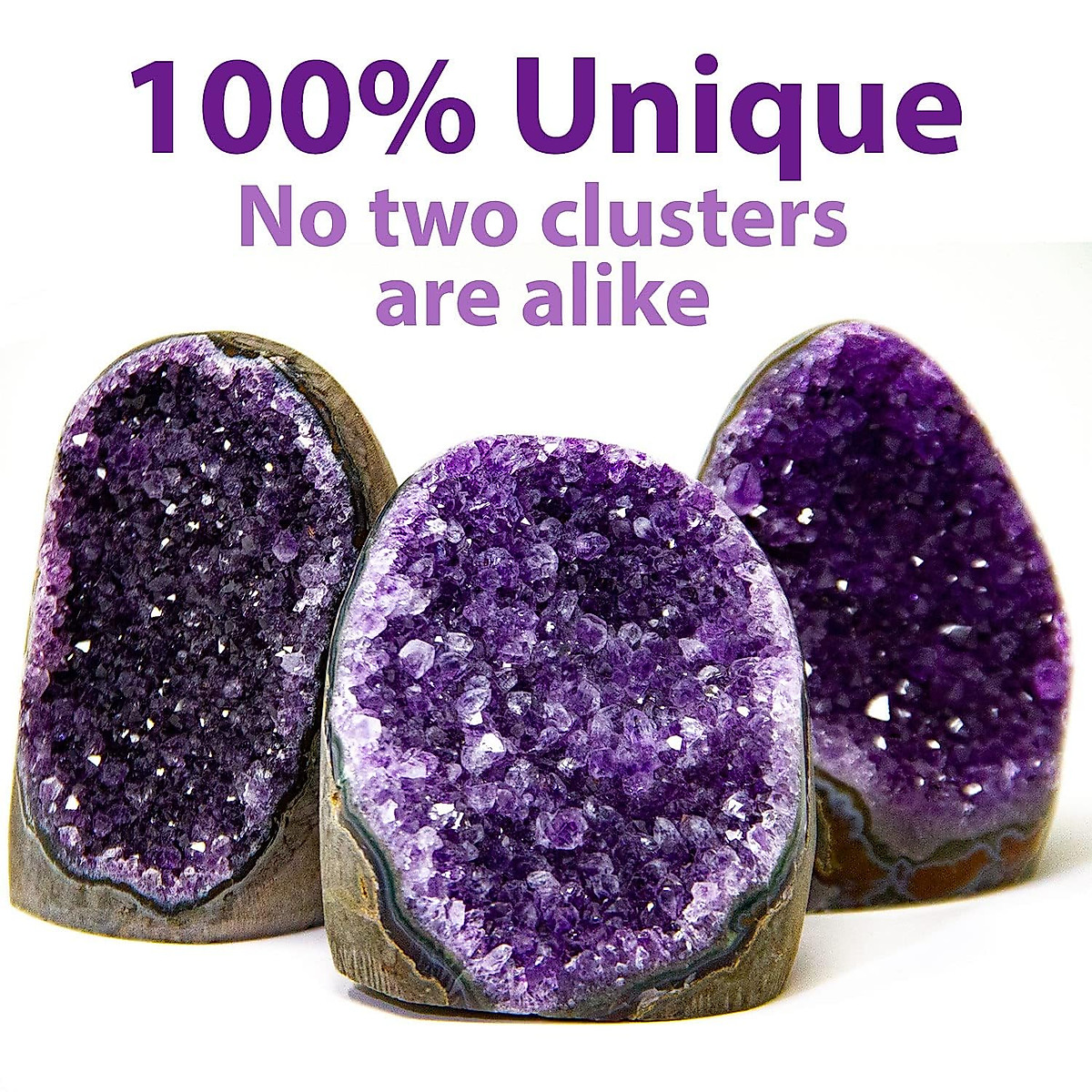 Natural Amethyst Cluster with Polished Edges [0.5 to 1 lb.] - Real Raw Geode Healing Crystal Rock from Uruguay - Deep Purple Decor - FREE Velvet Pouch of Rose Quartz