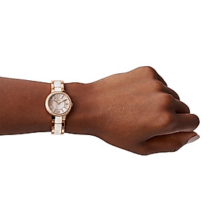 Fossil Women's Virginia Quartz Stainless Steel Dress Quartz Watch and Womens Engravable Heart Necklace