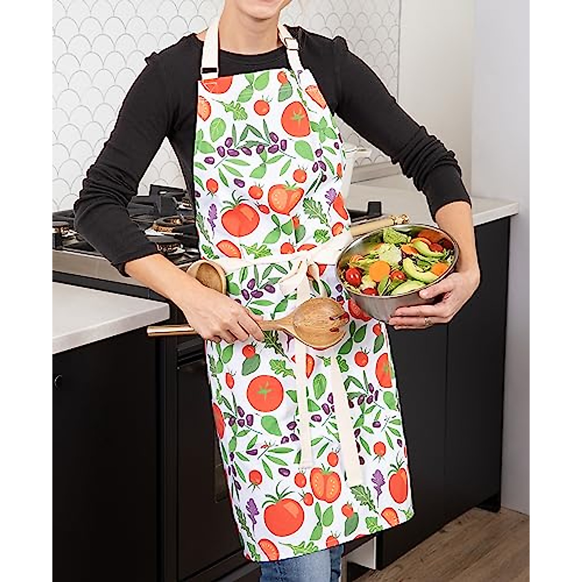 Pookie Home Pomodori Apron | Double Pockets, Adjustable Straps Unisex Bib Apron | Premium Durable Fabric | Comfortable for Kitchen, Chef, Server, Barber, Stylist, Grill