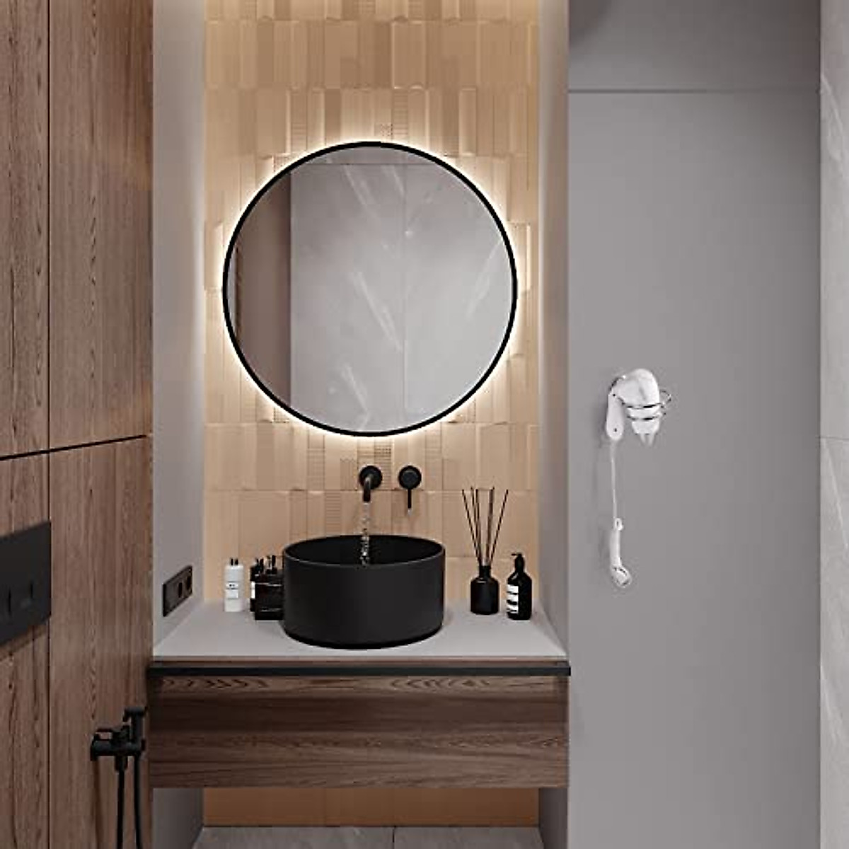 YUESIMATE Hair Dryer Holder Wall Mounted Bathroom or Bedroom Hairdryer Hanging Rack Hair Dryer Organizer Blower Dryer Organizer Universal Size,Chrome