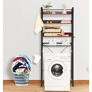 SEJOV 69" H Over-The-Toilet Storage, 4 Tiers Over The Toilet Bathroom Organizer, Wooden Freestanding Bathroom Shelf Over Toilet with Hooks and Special Metal Mesh Layer, Adjustable Feet, Rustic Brown