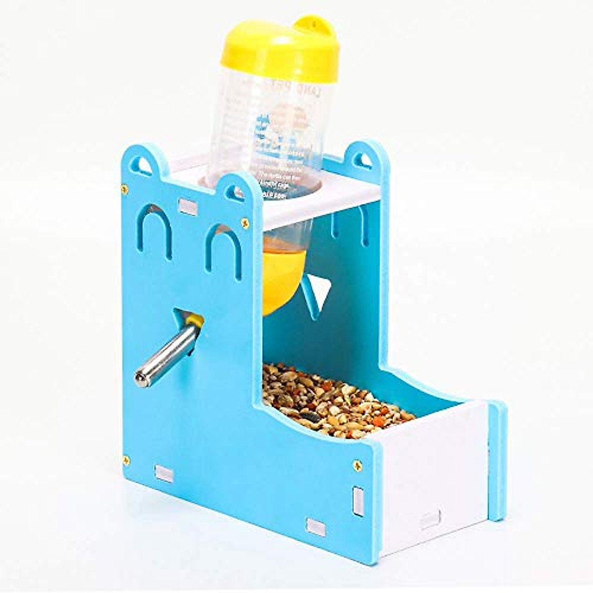 gutongyuan 2in1 Hamster Automatic Water Drinker Base Bottle Dispenser Feeder Hanging Small Animals Guinea Pig Squirrel Rabbit Drinking Head Pipe Fountain (Blue)