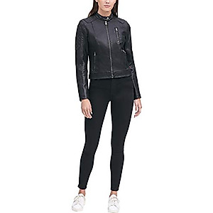 Levi's Women's Size Faux Leather Motocross Racer Jacket (Standard and Plus), Black, 3X