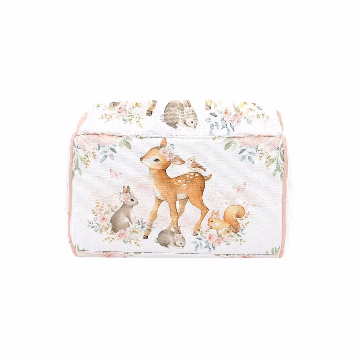 Yeshop Deer Bunny Floral Pink Woodland Multi-Function Personalized Diaper Bag Backpack Tote with Name,Custom Travel Nappy Mommy for Baby Girl Boy Gift, 10.83 inches * 6.69 inches* 15