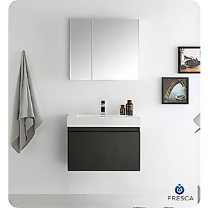 Fresca Mezzo 30" Black Wall Hung Modern Bathroom Cabinet - Cabinet Only (Sink Not Included)