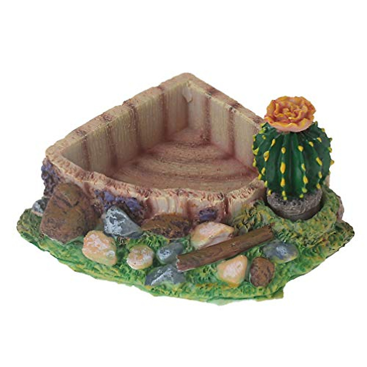 emours Reptile Amphibian Tortoise Lizard Frog Water Dish Food Feeder Cactus Corner Bowl with Ramp Small