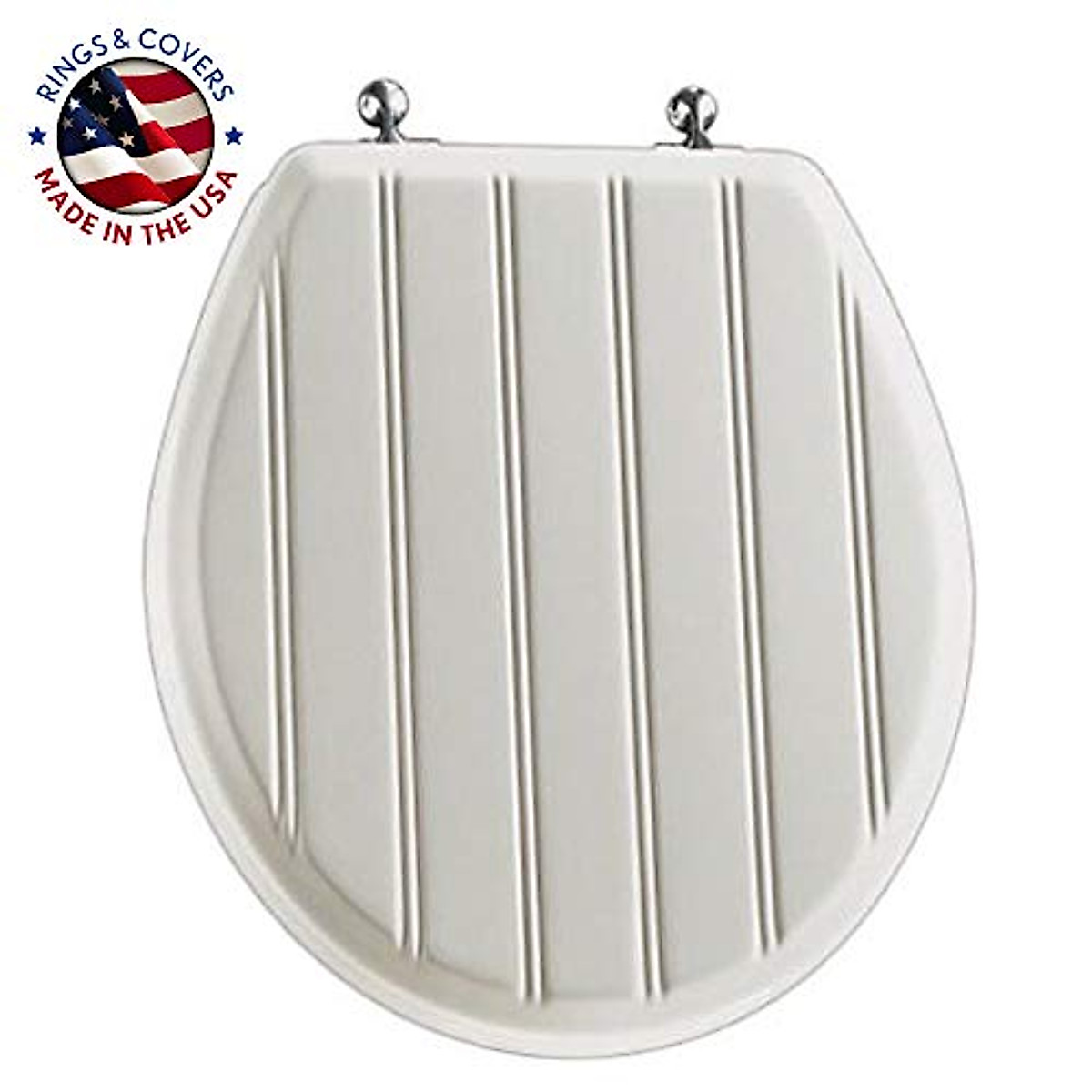 MAYFAIR 29CPA 000 Beadboard Toilet Seat with Chrome Hinges will Never Loosen, ROUND, Durable Enameled Wood, White, 1 Pack Round