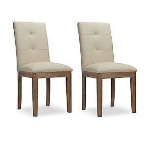 FurnitureR Dining Chairs Set of 2 Upholstered Fabric High Back Polka Dots Design with Wood Legs and Padded Seat for Kitchen Restaurant Living Room, Beige