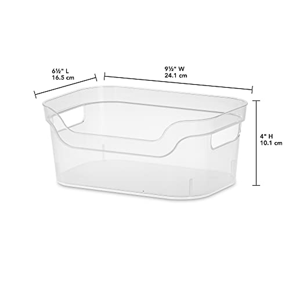 Sterilite 9.5 x 6.5 x 4 Inch Small Open Scoop Front Clear Storage Bin with Comfortable Carry Through Handles for Household Organization (16 Pack)