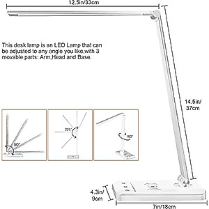 LED Desk Lamp, Wireless Charger, Dimmable, USB Charging Port,5 Modes, Reading Light for Home, Office , Touch Control, Auto-Off Timer Lamps (Silver 2.0)