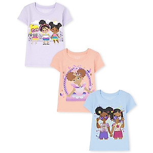 The Children's Place baby girls and Toddler Short Sleeve Graphic T- 3-pack T Shirt, Sunglasses/Princess/Girls, 4T US