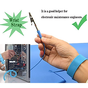 ESD High Temperature Mat Kit,ESD Mats,ESD Rubber Mat,ESD Kit,16" x 24" x 0.08",Blue, Anti-Static Mat with ESD Wrist Strap and ESD Grounding Cord for Sensitive Electronics Working - ESD Mat Kit