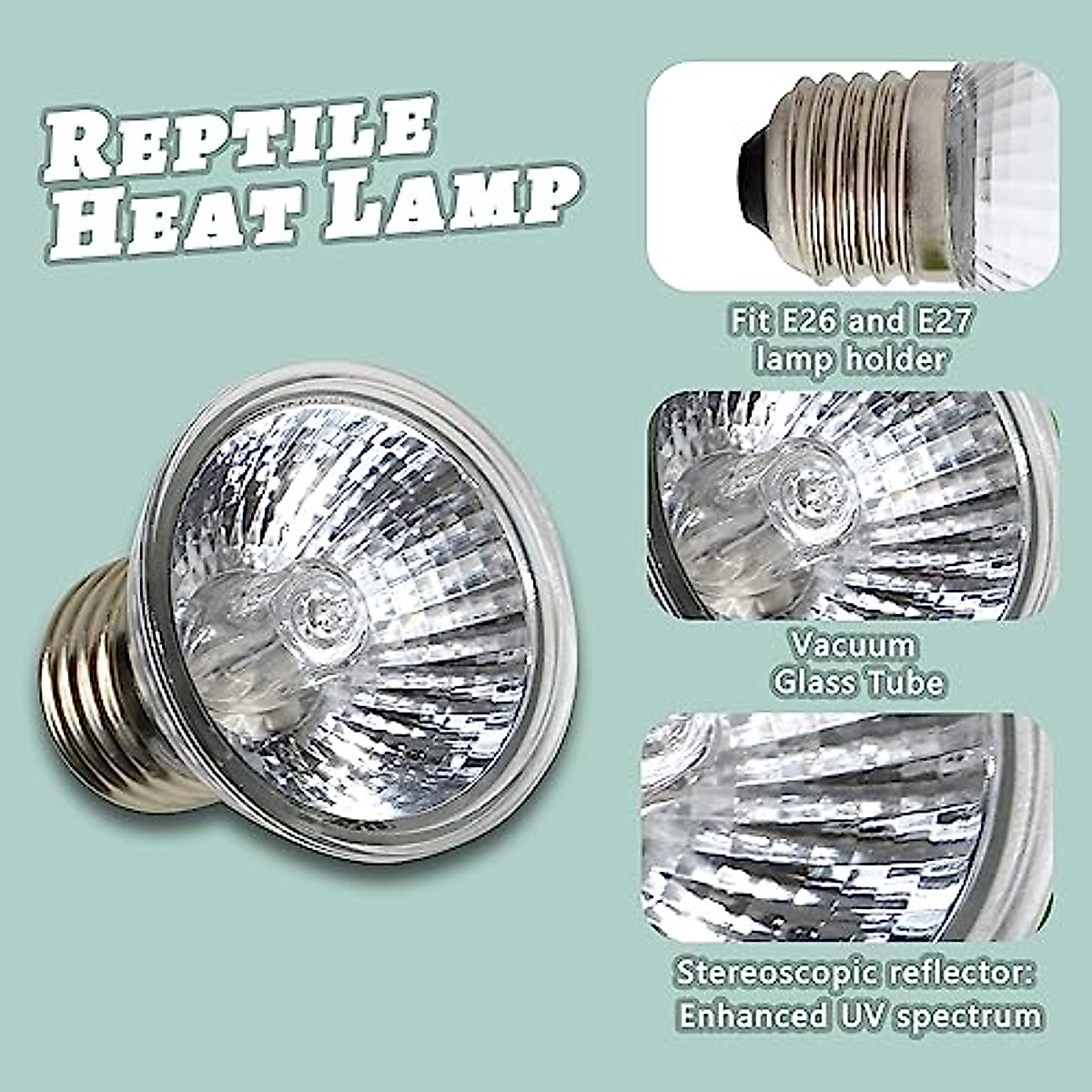 LUCKY HERP 4 Pack 50W UVA UVB Reptile Light Bulbs, Heat Lamp Bulbs for Reptiles and Amphibians, Basking Light Bulb for Turtle, Bearded Dragon, Lizard Heating Use