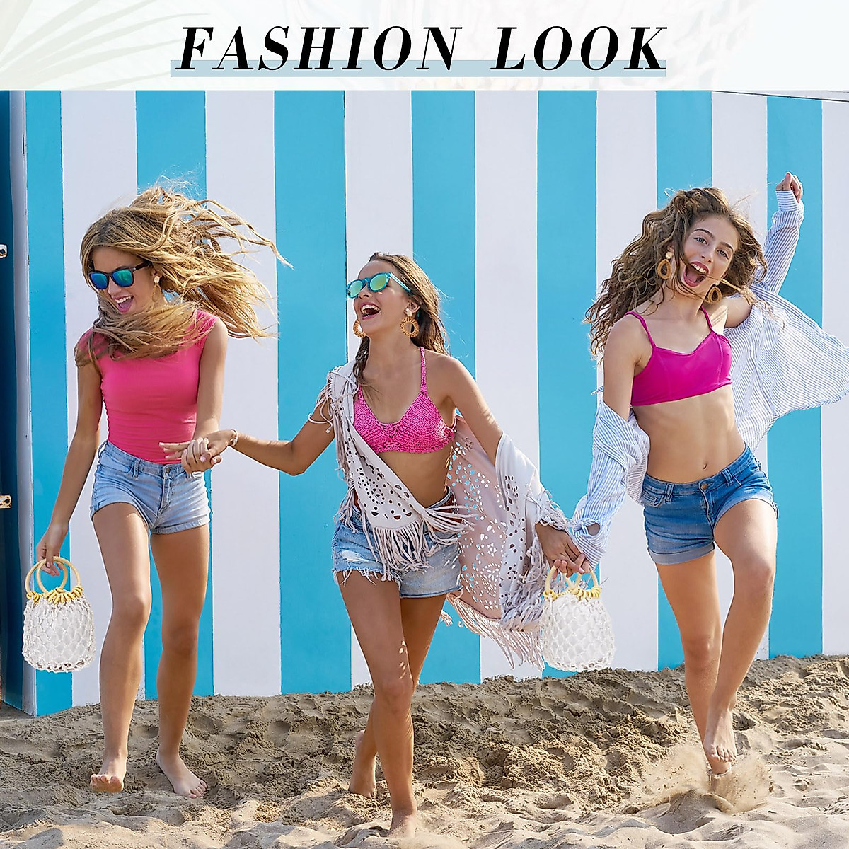 Sweetude Mini Clutch Tote Handbag 2 Pairs Rattan Earrings for Women Girls Bucket Drawstring Handbag Bohemian Woven Clutch (White)