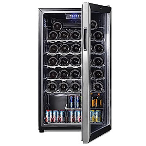 SMETA Wine Cooler Refrigerator 33 Bottles-19 Inch Wine Fridge Cellar Built In & Freestanding with Stainless Steel Glass Door - 3.6 Cu.Ft Wine and Beer Mini Fridge for Home, Office, Kitchen, Bar