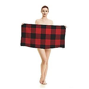 oFloral Black and Red Buffalo Check Plaid Hand Towels Cotton Washcloths,Classic Lumberjack Plaid Checker Pattern Soft Towels for Bath/Yoga/Golf/Hair/Face Towel for Men/Women/Girl/Boys 15X30 Inch