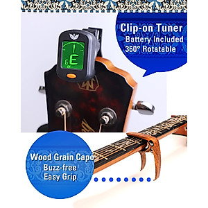 Stage Rocker Guitar Accessories Gift Box for Acoustic and Electric Guitars, Blue Jacquard Weave Guitar Strap, Picks, Capo, Tuner, Cleaning Cloth, 5-in-1 Essential Gift