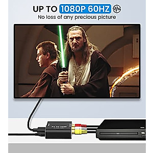 RCA to HDMI Converter, AV to HDMI Converter with RCA Cables, Aluminum 1080P Analog Composite CVBS Video Adapter Support PAL/NTSC for Smart TV PS2 Wii SNES N64 Xbox VHS VCR DVD Player