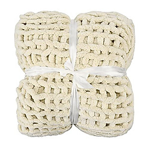 Catalonia Classic Chunky Knit Blanket, Soft & Lightweight Yarn Knitted Blanket, 50"x60" Crochet Chenille Blanket, Decorative Cable Knitted Throw Blankets for Couch, Bed, Sofa, Latte