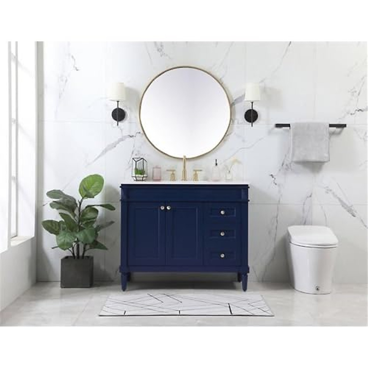 Elegant Decor Indoor Modern Under Sink Bathroom Fixtures Storage Organizer Cabinet 42 inch Single Bathroom Vanity - Blue