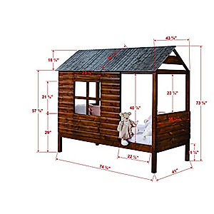 Donco Kids Twin Log Cabin Low Loft w/Twin Trundle, Rustic Walnut, Double