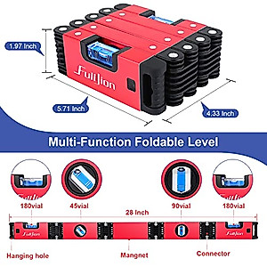 Fulljion Foldable Level, Multi-function Level Measuring Tool,28 Inch Magnetic Level tool with Easy to Read Level Bubbles,Precise Leveling Drop-proof Construction Tool for Carpenters,Woodworkers,Homes