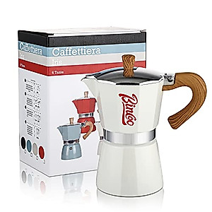 Bincoo 300ML Moka Pot Espresso Maker,Aluminum Moka Pot 6 Espresso Cups,Stovetop Italian Coffee Maker for Mocha Cappuccinos,Lattes（Off-white）