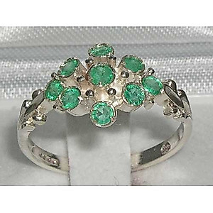 925 Sterling Silver Natural Emerald Womens Cluster Ring - Size 5.75