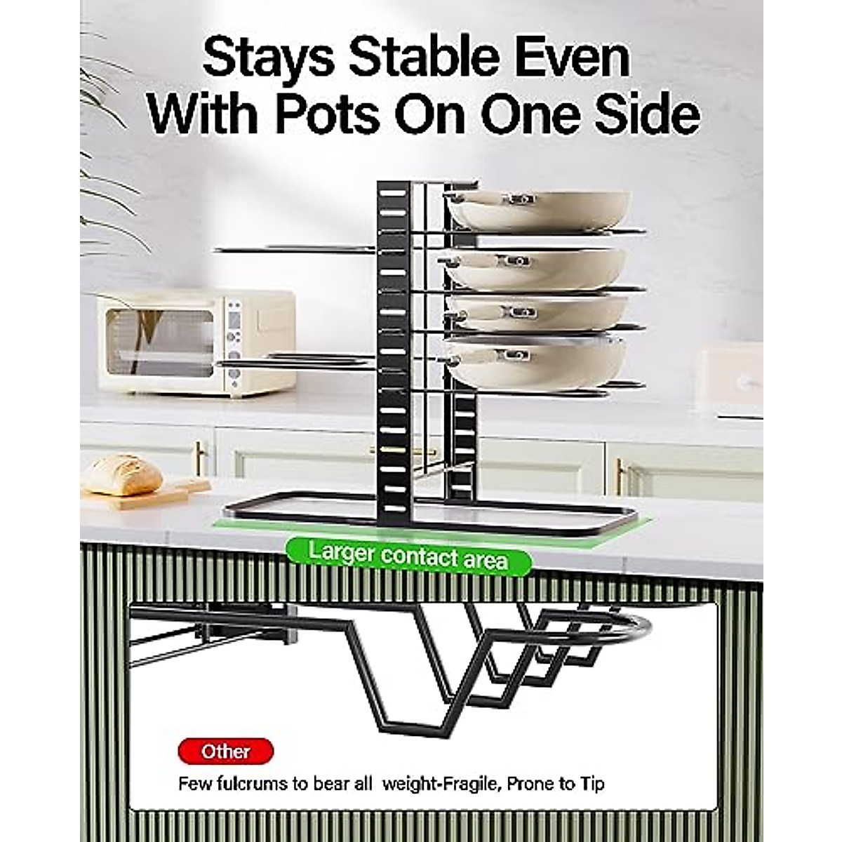 Pantasia Pots and Pans Organizer - [Truly Balanced, 8-Tier Adjustable] Pots and Pans Rack Organizer for Cabinet, Frying pan, Bakeware, Lid, Dishes, Kitchen Organizers and Storage