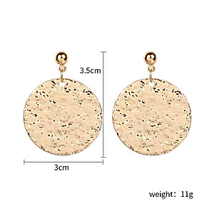 JustMoMoMin Hammered Round Disc Dangle Earrings Polished Circle Drop Earrings for Women Jewelry (Gold)