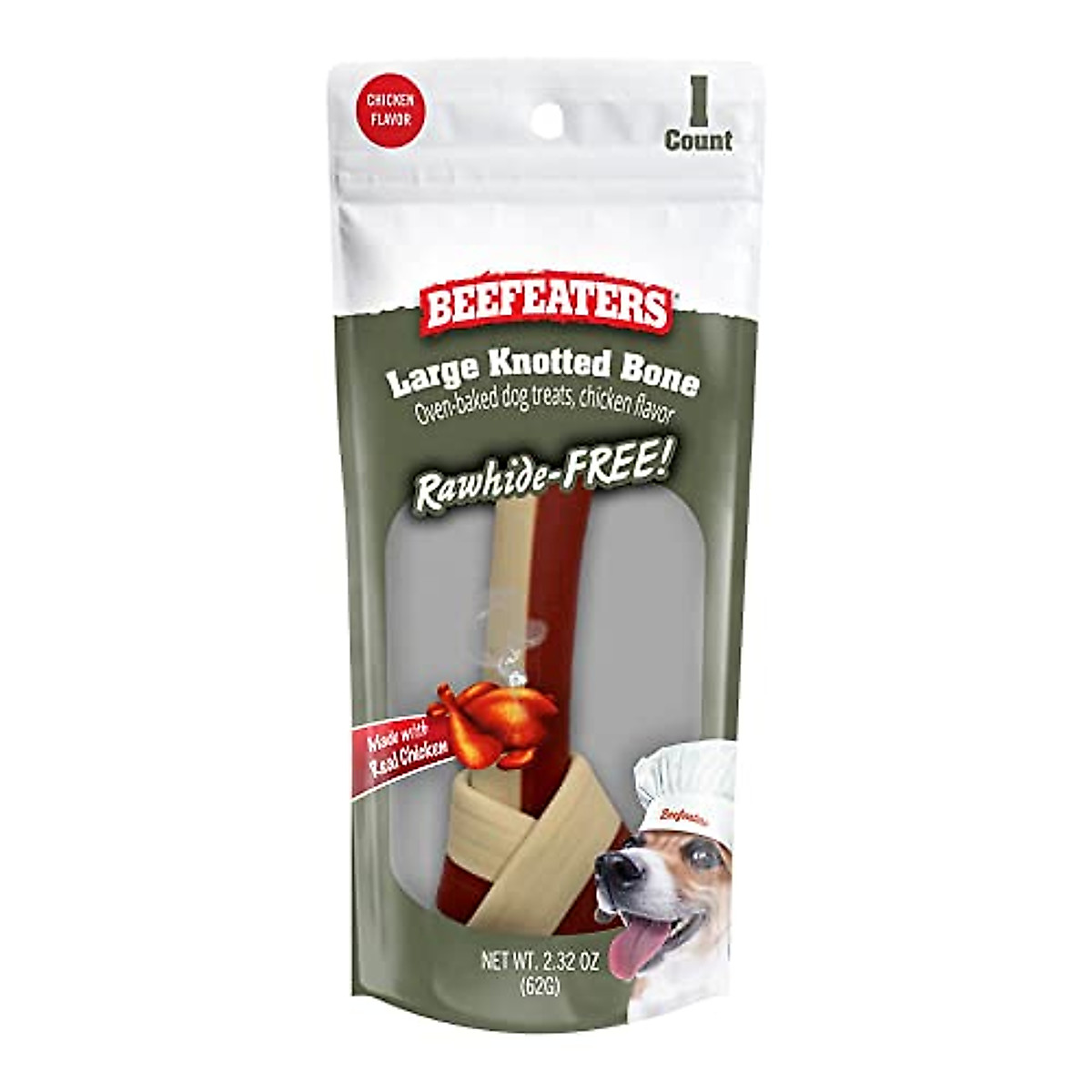 Beefeaters Dog Treats - Large Knotted Bone 7" Chicken Flavor 1ct, Case of 12 | Rawhide Free Dog Food | Real Chicken, No Artificial Flavors | Dental Cleaning Chew | Training Treats for All Dog Sizes