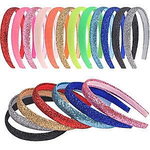 12 Colors Sparkle Plastic Headbands For Girls,Glitter 2 cm Thin Head Bands No Slip Fashion Girls Hard Toddler Hairbands