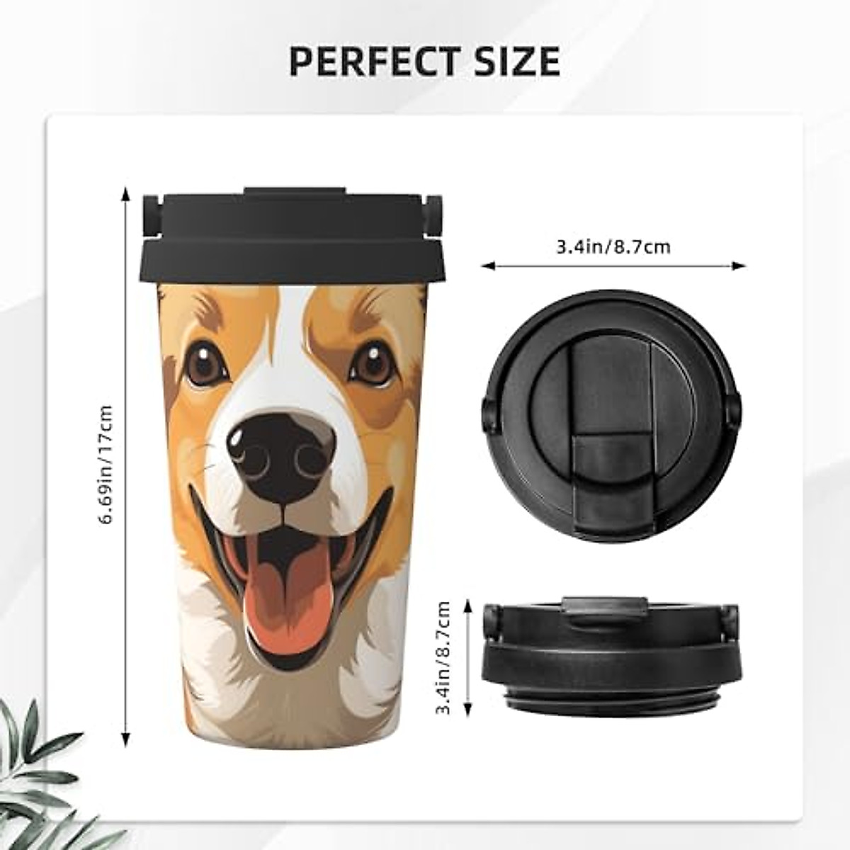 GTKSYNVE Reusable Coffee Mug with Lid and Handle, Cute Cartoon Welsh Corgi Dog Tumbler for Hot & Cold Drinks 16oz Stainless Steel Insulated Coffee Tumblers Double Wall Vacuum Thermal Cup