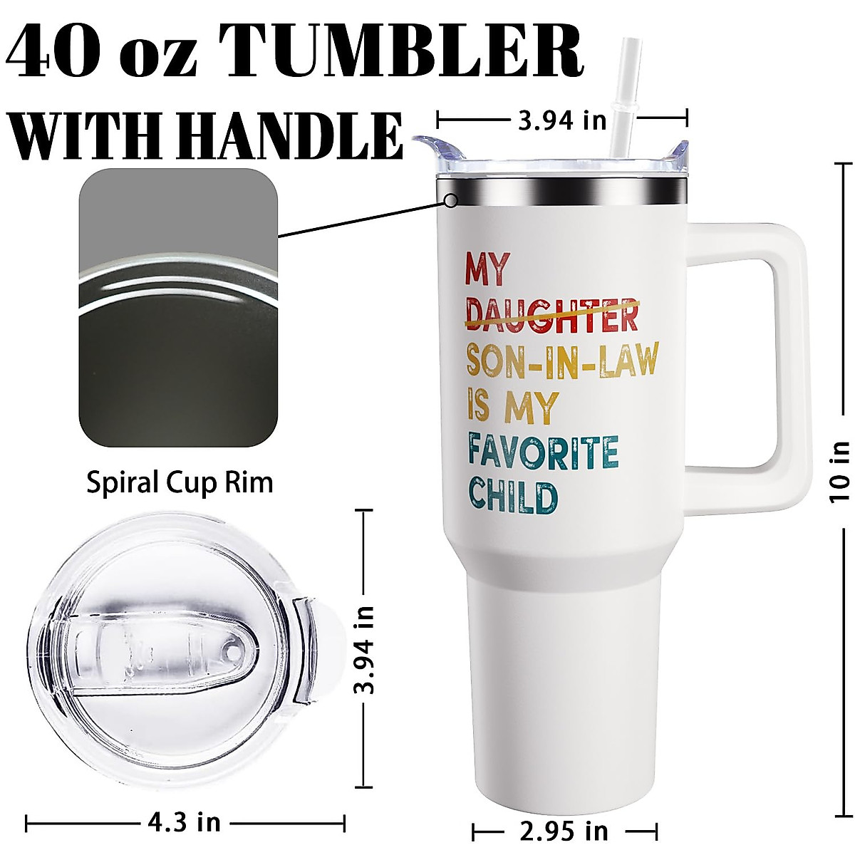 qynspngs Gifts for Mother/Father In Law from Son In Law Funny Mother's/Father's Day Gifts for Mom Christmas Gift for Dad,40 oz Mom/Dad Tumbler with Handle Brithday Gift