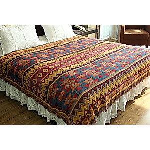 HNNSI Bohemian Cotton Woven Blanket Throw with Fringe, Reversible Sofa Towel Knitted Couch Blanket Throw for Bed Chair, Home Office Decor Tassels Blanket (51x70inch)