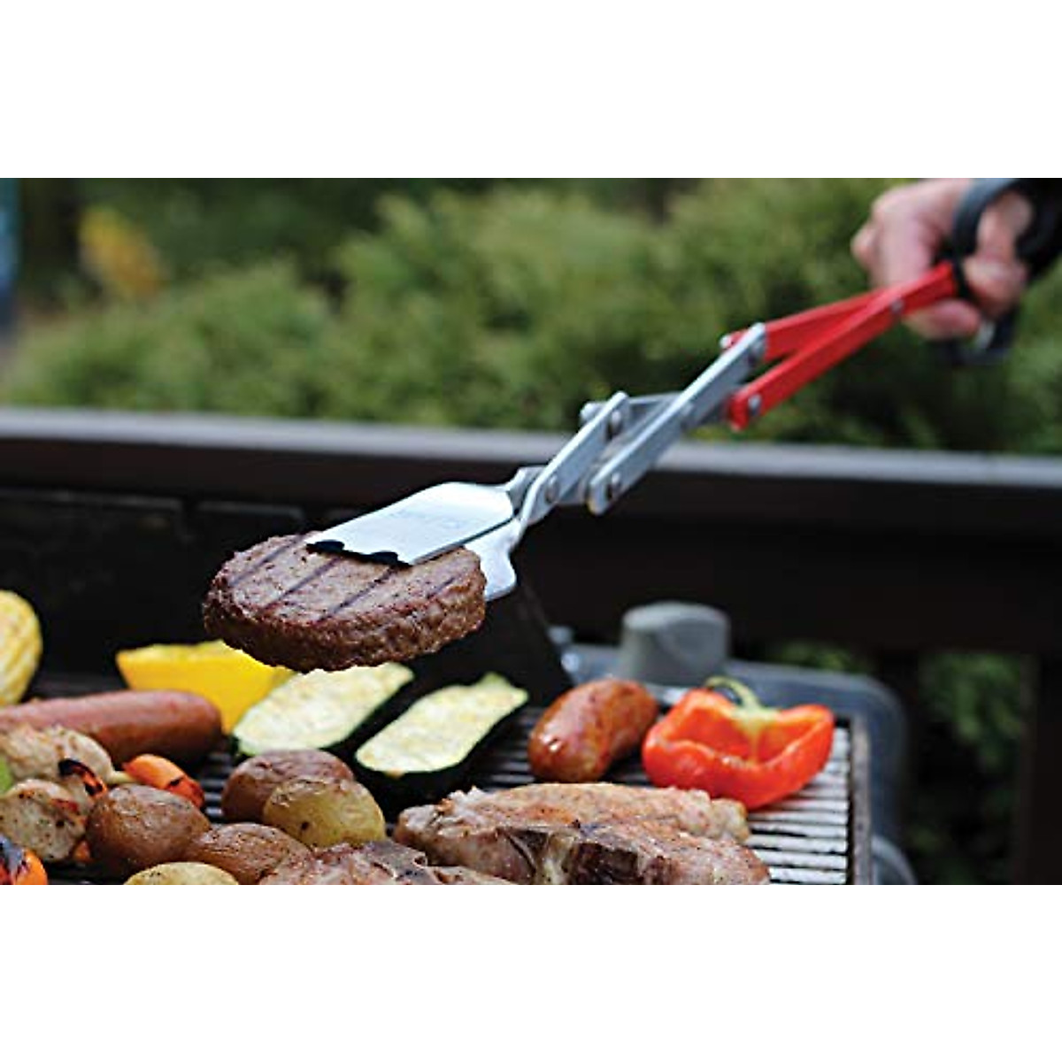 BBQCroc 3 in 1 Barbecue Tool 26-inch - Extra Light and Extra Long Tongs, Spatula and Grill Scraper (Red) – Longest BBQ Tool Ever!