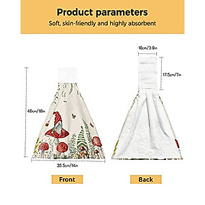 Mushroom Gnomes Hanging Kitchen Towels 2 Pack, Hand Towels with Hanging Loop for Bathroom, Spring Floral Teal Botanical Rustic Burlap Kitchen Hand Towels Absorbent Dish Cloths Tie Dry Towel 18"x14"