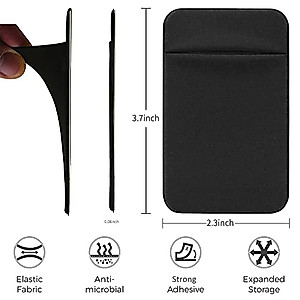 3Pack Cell Phone Card Holder Pocket for Back of Phone,Stretchy Lycra Stick on Wallet Credit Card ID Case Pouch Sleeve Self Adhesive Sticker with Flap for iPhone Samsung Galaxy-2Black+1Navy Blue