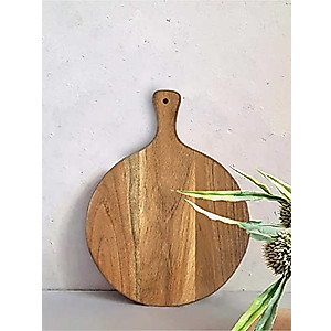 Affinty Decor Wood Cutting Board Round Paddle for Meat Bread Serving Board Charcuterie Board Circular Circle Cutting Board (Brown_12x16")