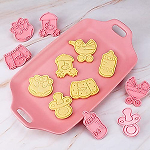 Cookie Cutter Plastic Baby Stroller Feeding Bottle Clothes Shape DIY Cookie Cutter Biscuit Mould Baking Decorating Tools Cookie Stamp Stamper Embosser For Baking Happy Birthday Baby Shower Designs Set