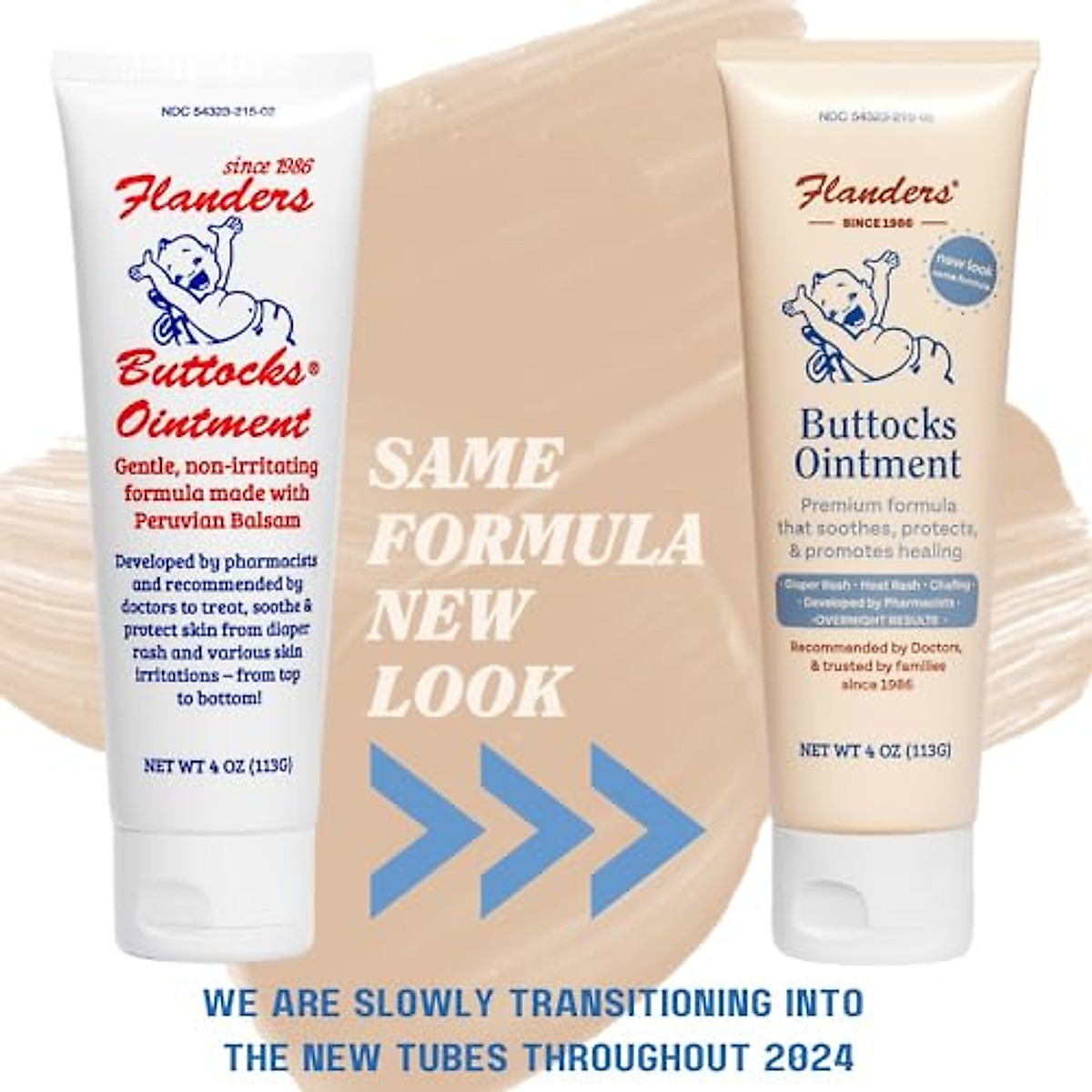 Flanders Buttocks Ointment - Diaper Rash Cream for Treatment & Prevention, Pharmacist Developed, Heat Rash & Chafing in Infants to Adults, Instant Relief (2 Pack of 4oz Tubes)