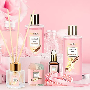 Spa Gift Basket Vanilla Oat 14 Pcs Bath Scents for Women,Bath Gift Set Enriched Shea Butter. Home Spa with Shower Gel, Body Oil, Diffuser, Shower Steamer & More for Mom