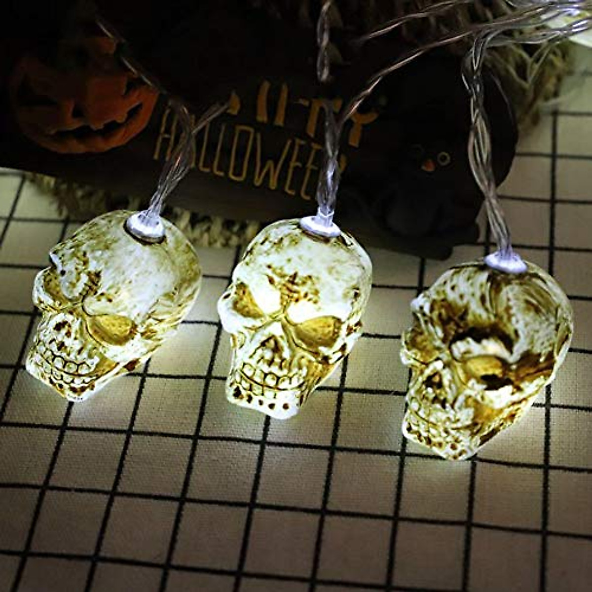 Led Skull Halloween Lights,Resin Party Battery Operated Fairy Lights Indoor Outdoor Garden Tree Decorative Wire Lights