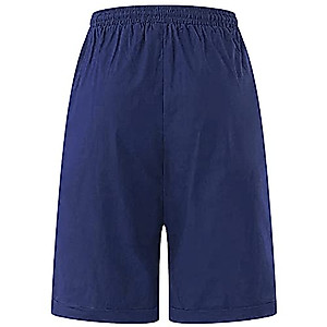 Knit Drawstring Bermuda Shorts for Women Soft Summer Knee Lenght Short Pants Loose Comfy Elastic Waist Jersey Shorts (Navy Blue,X-Large)