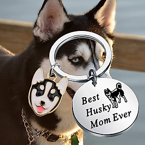 PENQI Husky Keychain Husky Jewelry Best Husky Mom Ever Keychain Dog Mom Ever Gift Dog Lover Dogs Jewelry for Husky Lover (sliver)