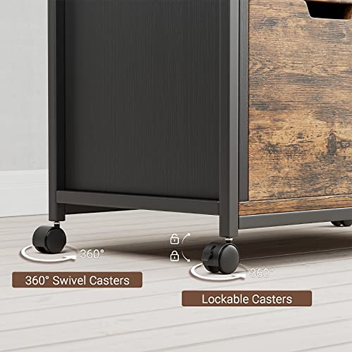 YaFiti Wood File Cabinet for Home Office, 3 Drawer Lateral Filing Cabinets for Printer Stand with Storage and Socket USB Charging Port fits A4 or Letter Size, Rustic Brown