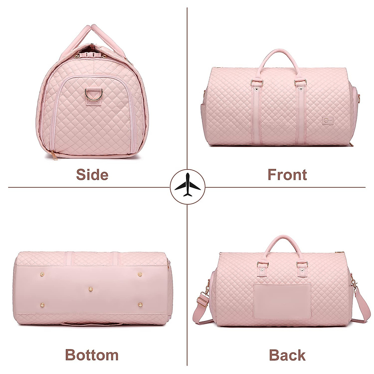 Convertible Carry on Garment Bag for Women,Leather Garment Bags for Travel with Shoe Pouch 2 in 1 Hanging Suitcase Suit Bag for Women Travel Bags for Women Duffle Bag Garment Bag Gifts for Women Pink