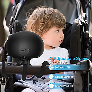 TAECCL Stroller Fan Bladeless Portable Fan Mini Fan with Flexible Tripod, Clip on Fan 3 Speeds Rechargeable Battery Operated Fan for Stroller, Car Seat, Crib, Bike and Desktop - Black